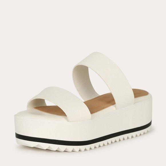 BAMBOO | Shoes | New Dual Strap Flat Platform Wedge Slide Sandals ...